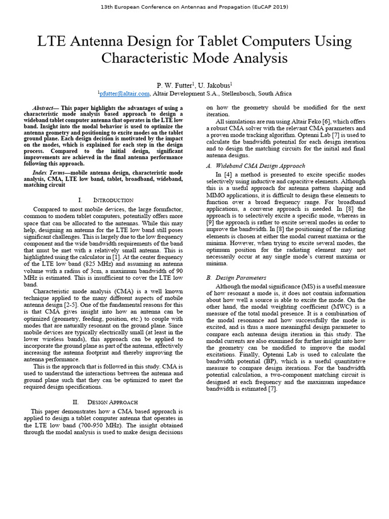 LTE Tablet Antenna Design via CMA | PDF | Antenna (Radio) | Resonance