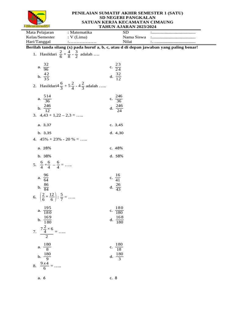 Soal Uas Matematika Kelas 5 | PDF