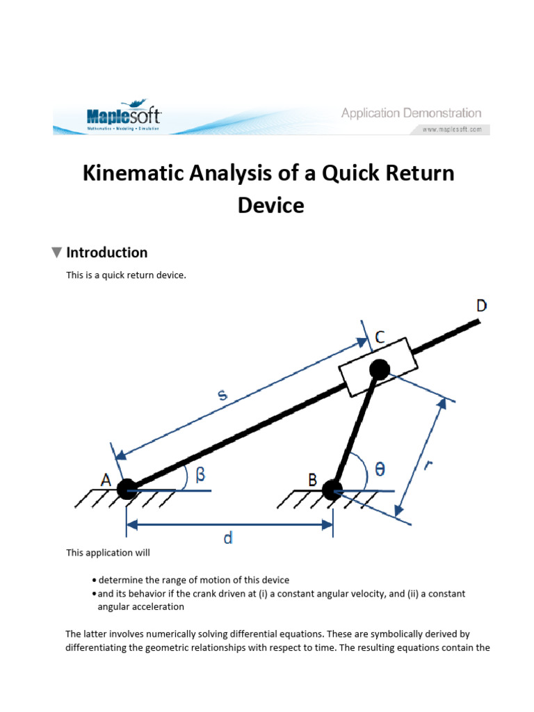 Kinematic Analysis of A Quick Return Device | PDF