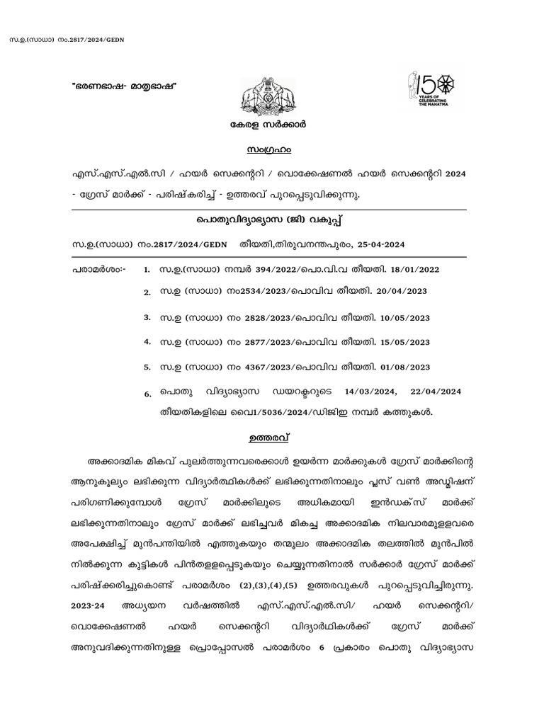 Awarding Grace Mark 2023 24 Govt Order DTD 25-04-2024 (Hsslive) | PDF