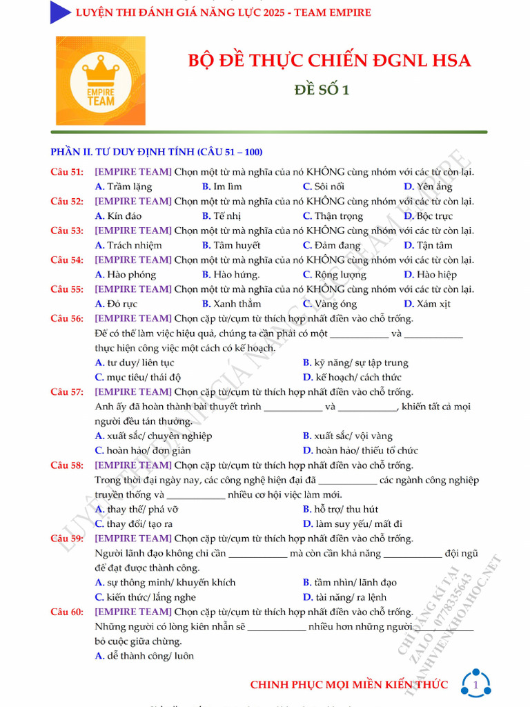 Tổng Hợp 15 Đề Định Tính Hsa PDF | PDF