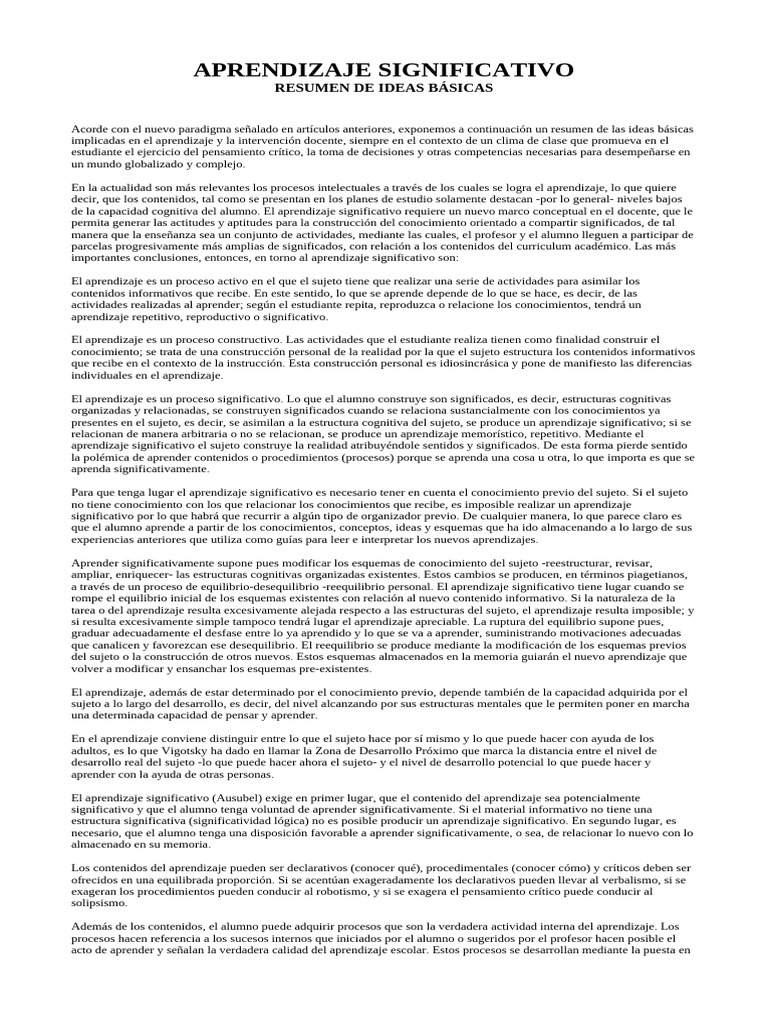 Aprendizaje Significativo | PDF | Aprendizaje | Maestros