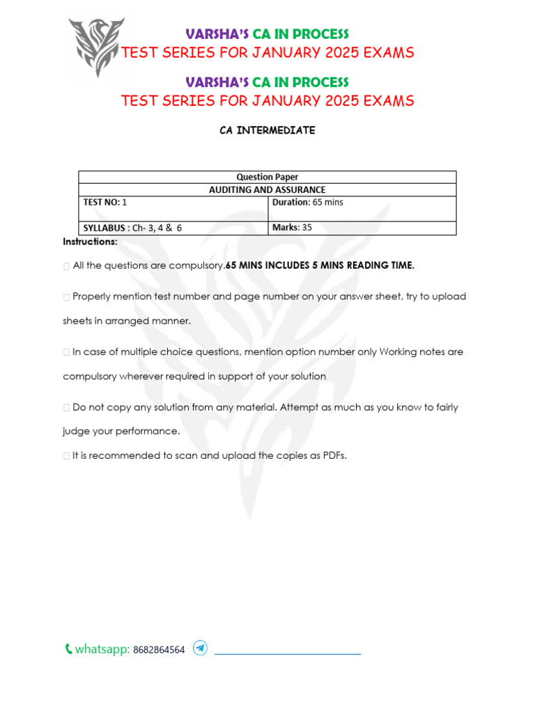 Unscheduled Test Series for CA January 2025 | PDF | Audit | Internal ...