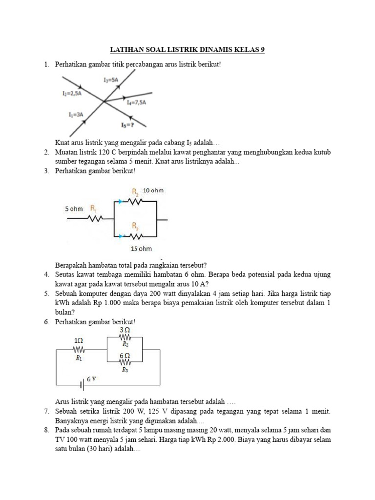 Latihan Soal Listrik Dinamis Kelas 9 | PDF