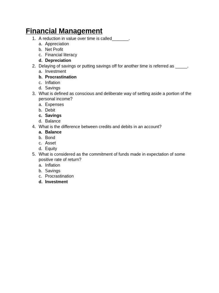 Financial Management Quiz Questions | PDF
