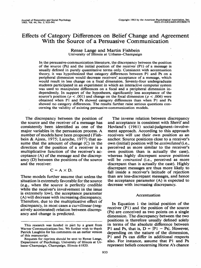 Effects of Category Differences On Beief Change and Agreement With TH ...