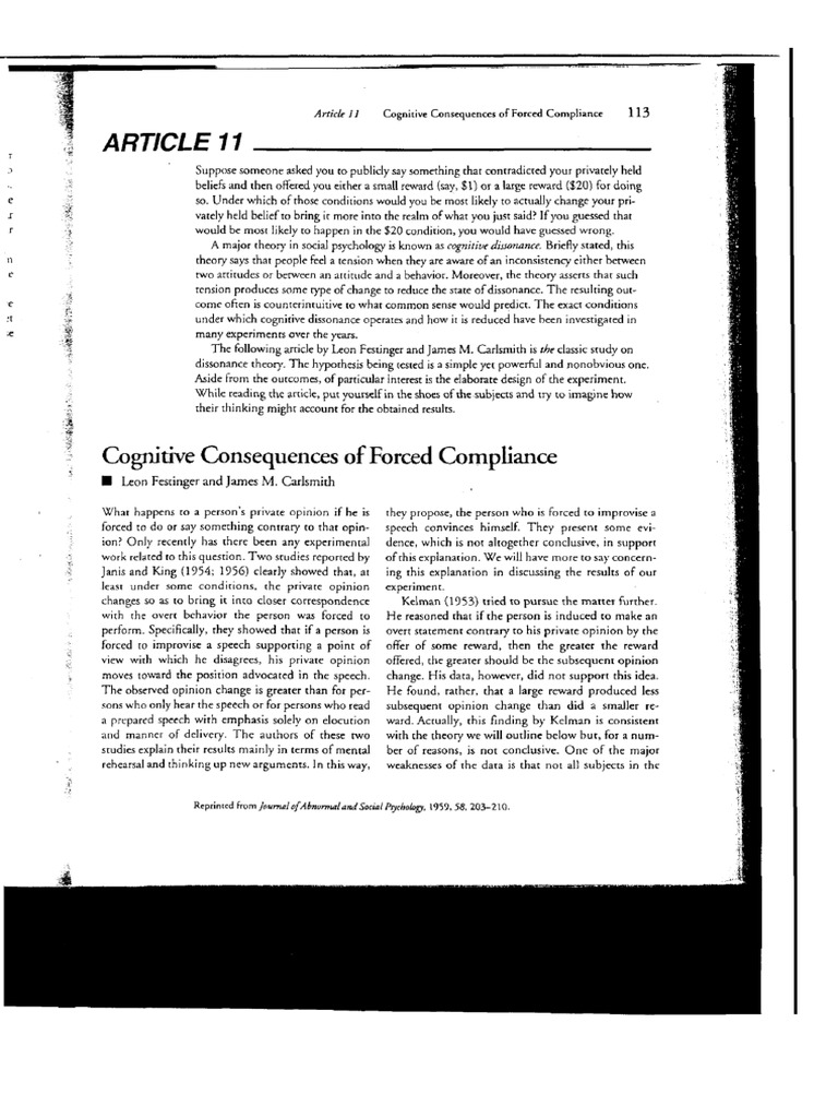 Festinger Carlsmith - Cognitive Dissonance | PDF