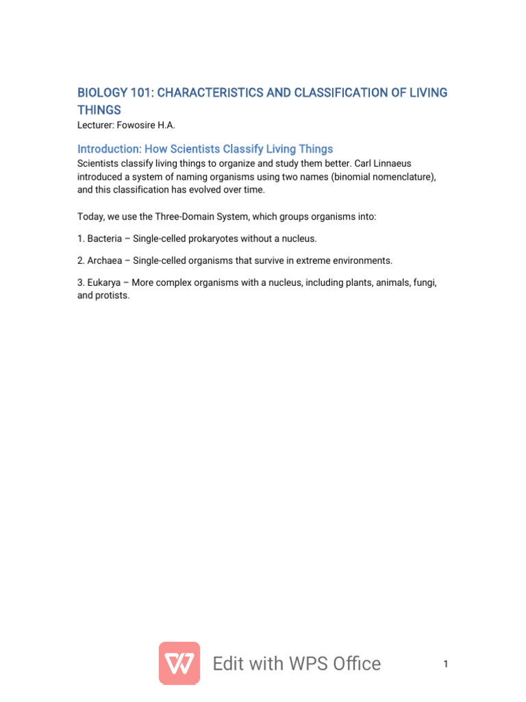 Classification of Living Organisms | PDF | Biology | Organisms