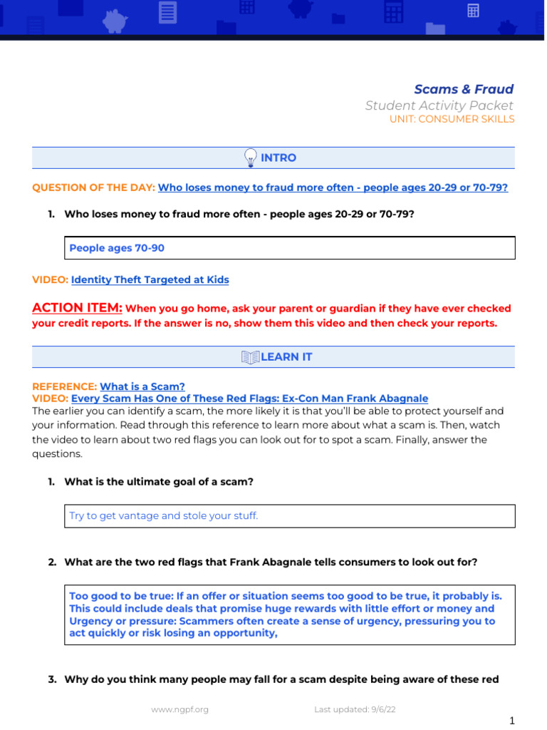 Copy Carlos of Scams & Fraud Student Activity Packet | PDF | Identity ...