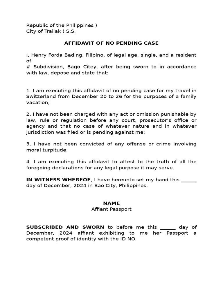 Affidavit of No Pending Case Template | PDF