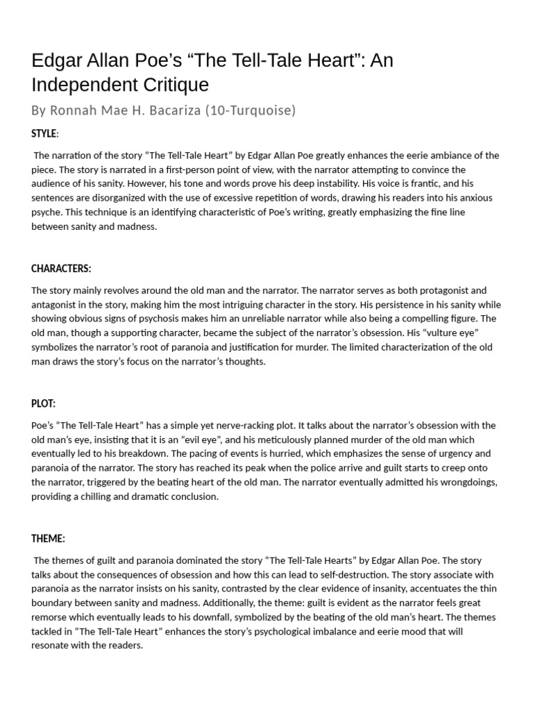 Tell-Tale Heart An Indipendent Critique | PDF | Narration