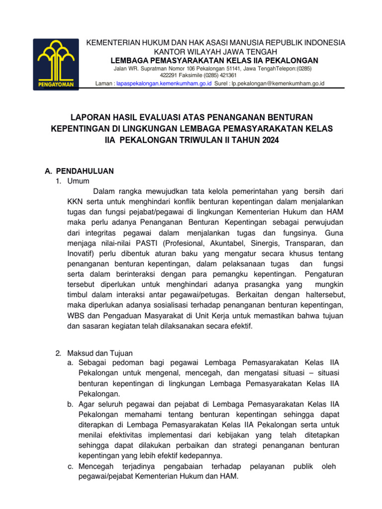 Laporan Hasil Evaluasi Benturan Kepentingan Wbk2024240780 | PDF