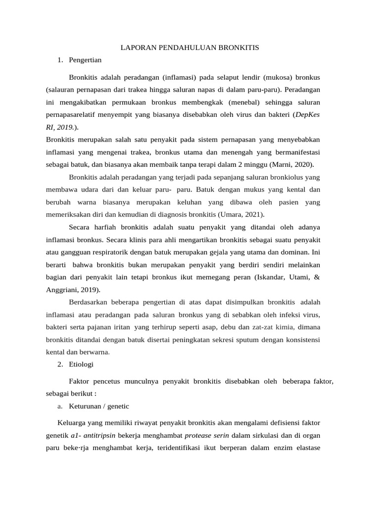 Laporan Pendahuluan Bronkitis (Poli Anak) | PDF