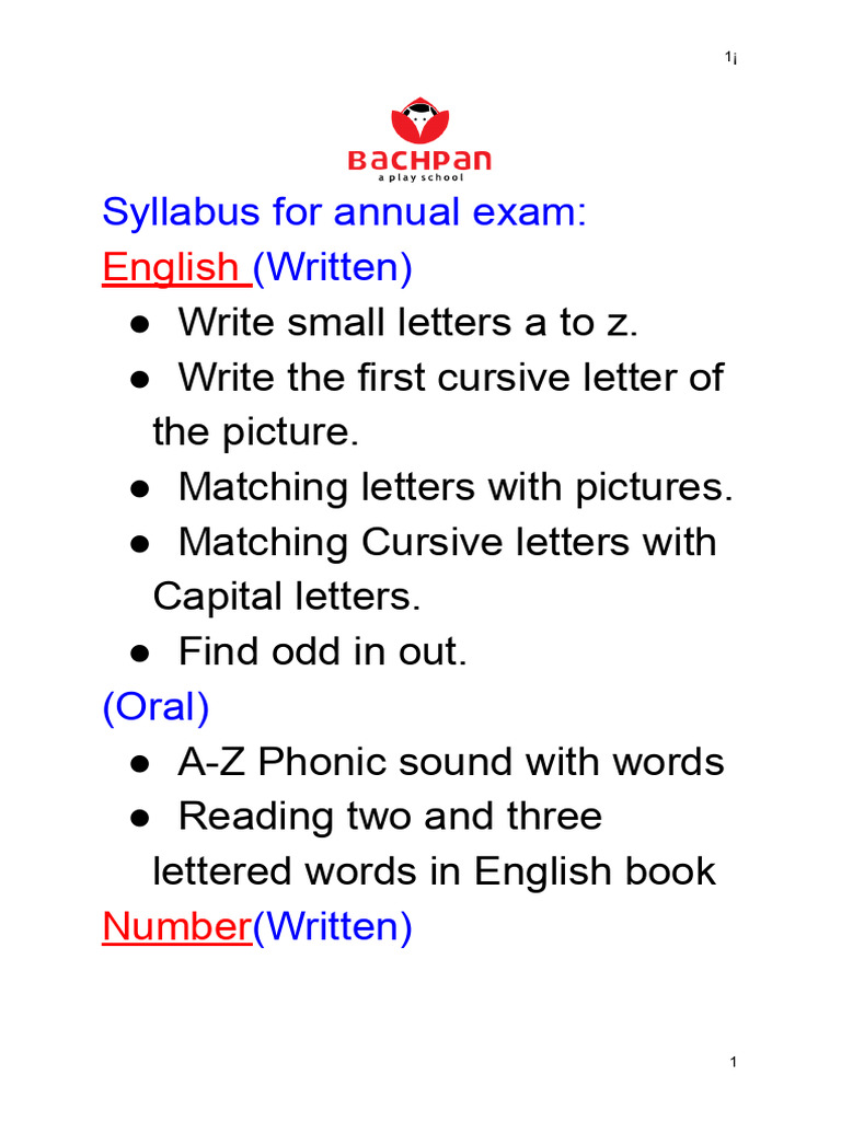 LKG Annual Syllabus | PDF