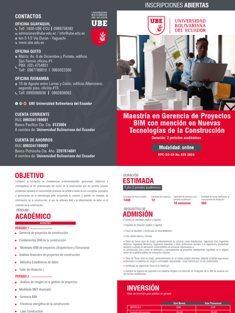 Díptico - Maestría en Gerencia de Proyectos BIM Con Mención en Nuevas Tecnologías de La Construc ...
