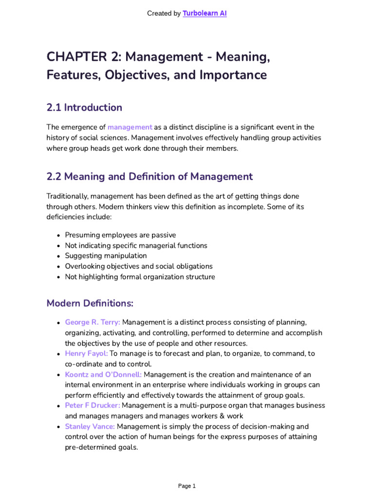 CHAPTER 2: Management - Meaning, Features, Objectives, and Importance | PDF | Science | Knowledge