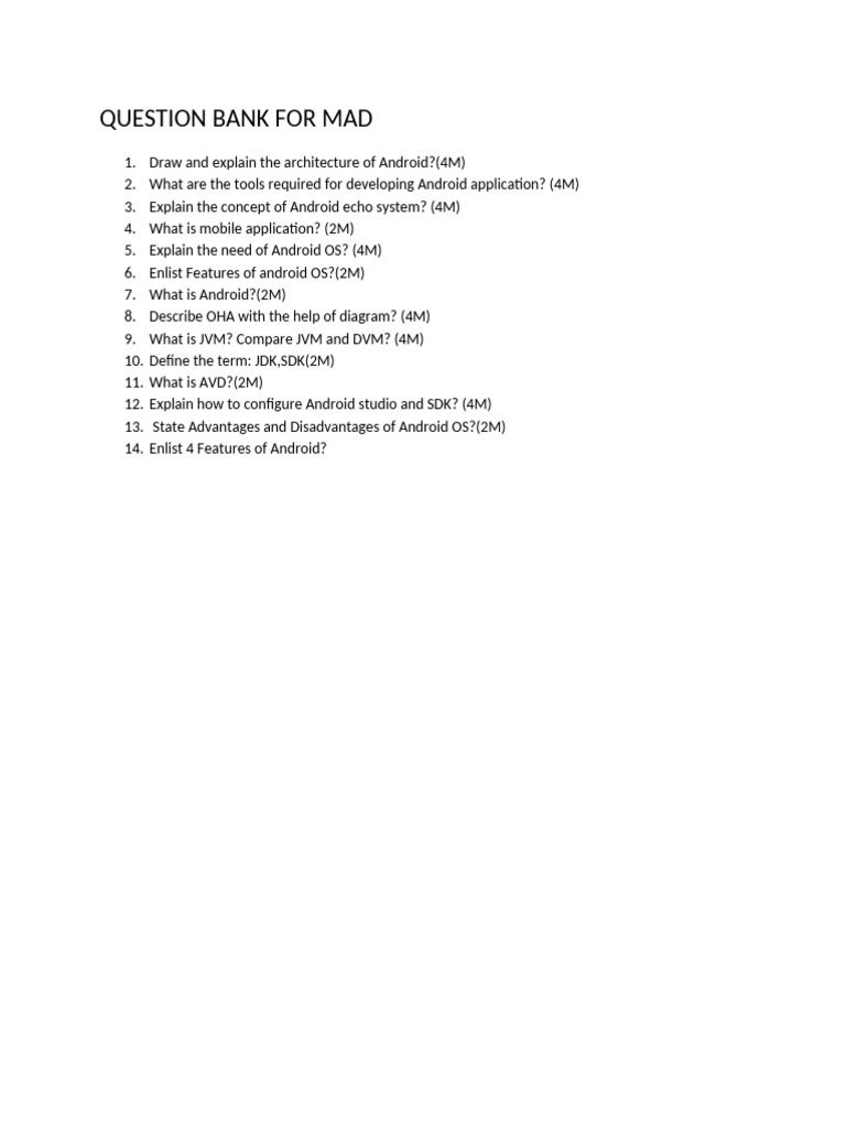 Question Bank For Mad | PDF