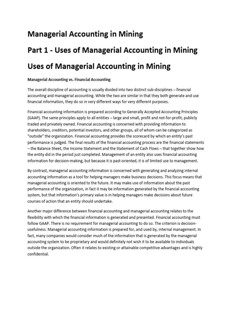 Managerial Accounting in Mining Explained | PDF | Financial Accounting ...