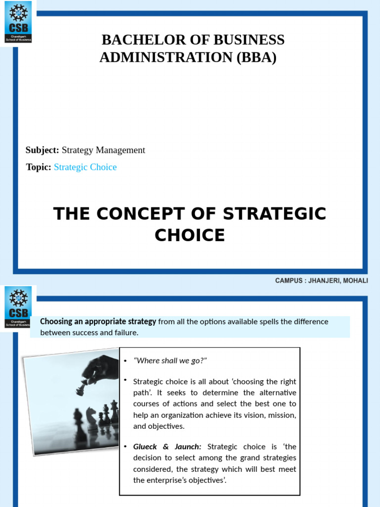 Strategic Choice in Business Management | PDF | Risk | Strategic Management