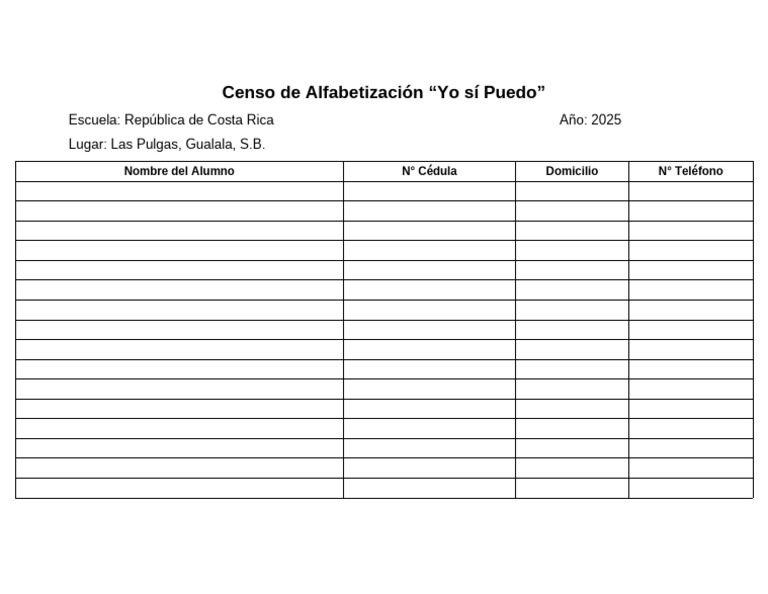 Censo de Alfabetización Escuela República de Costa Rica (1) | PDF