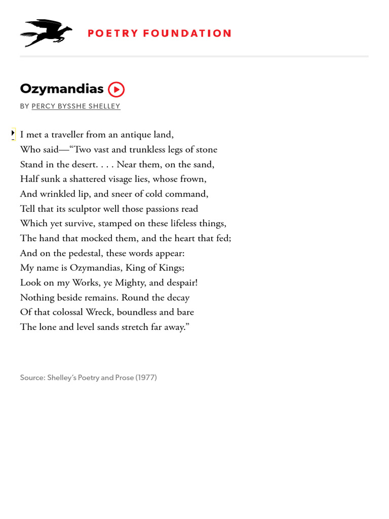 Ozymandias: A Poem by Shelley | PDF
