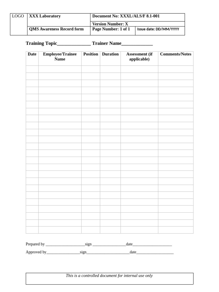 QMS Awareness Record Form | PDF