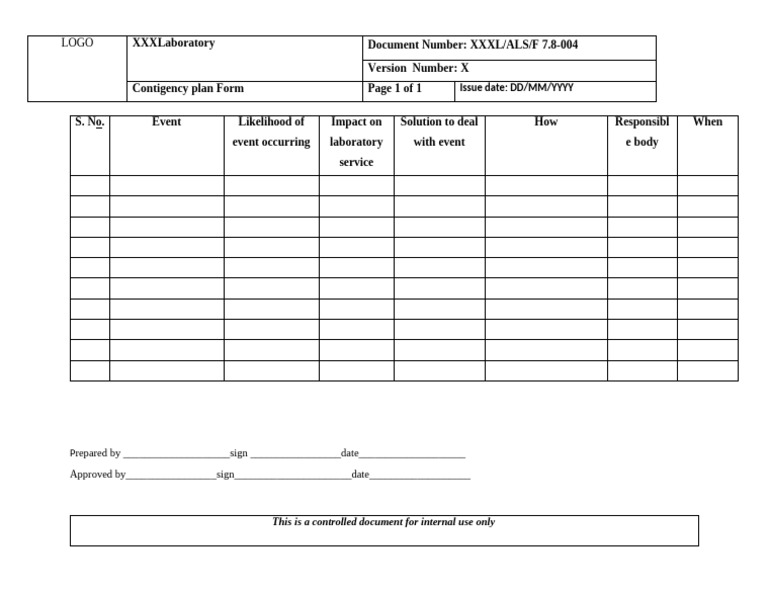 7.8-004 Contingency Plan Form | PDF