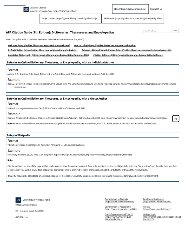 Dictionaries Thesauruses and Encyclopedias APA Citation Guide 7th ...