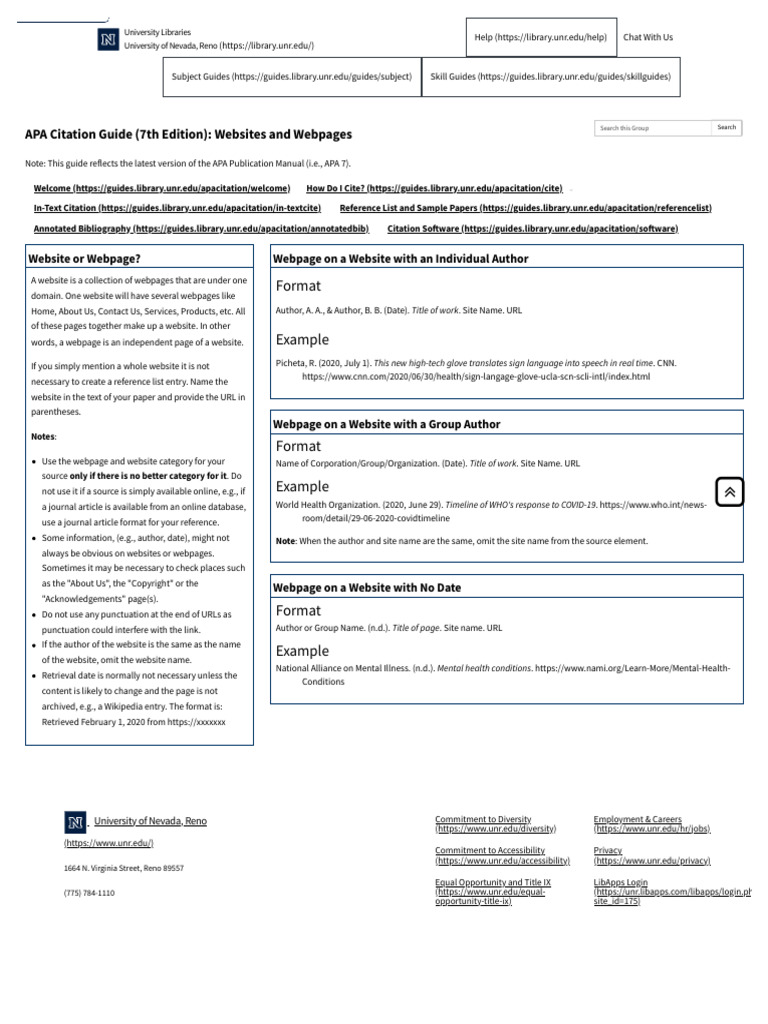 Websites and Webpages APA Citation Guide 7th Edition Library Guides at ...