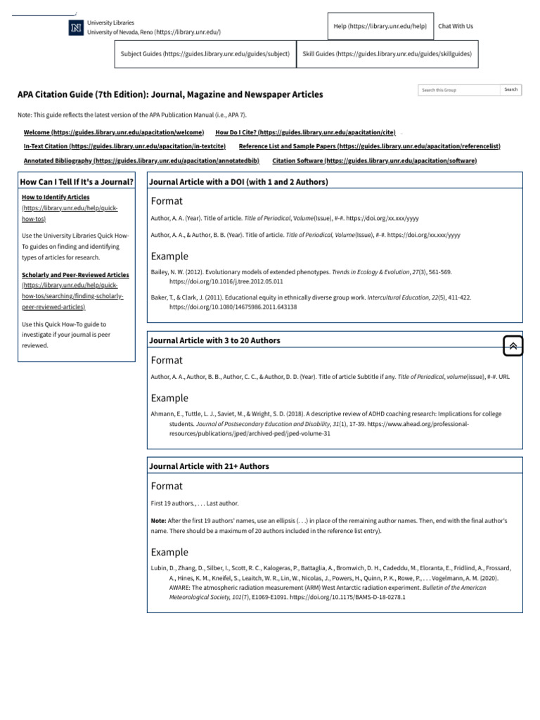 Journal Magazine and Newspaper Articles APA Citation Guide 7th Edition ...