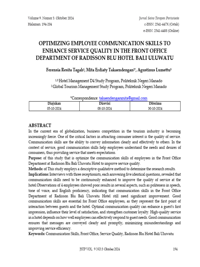 Enhancing Front Office Communication Skills | PDF | Communication ...
