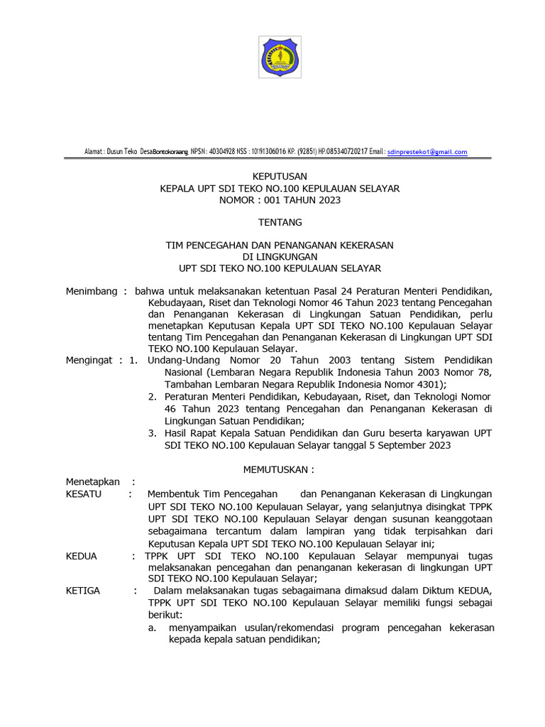 SK Tim TPPK Sdi Teko 2023. | PDF