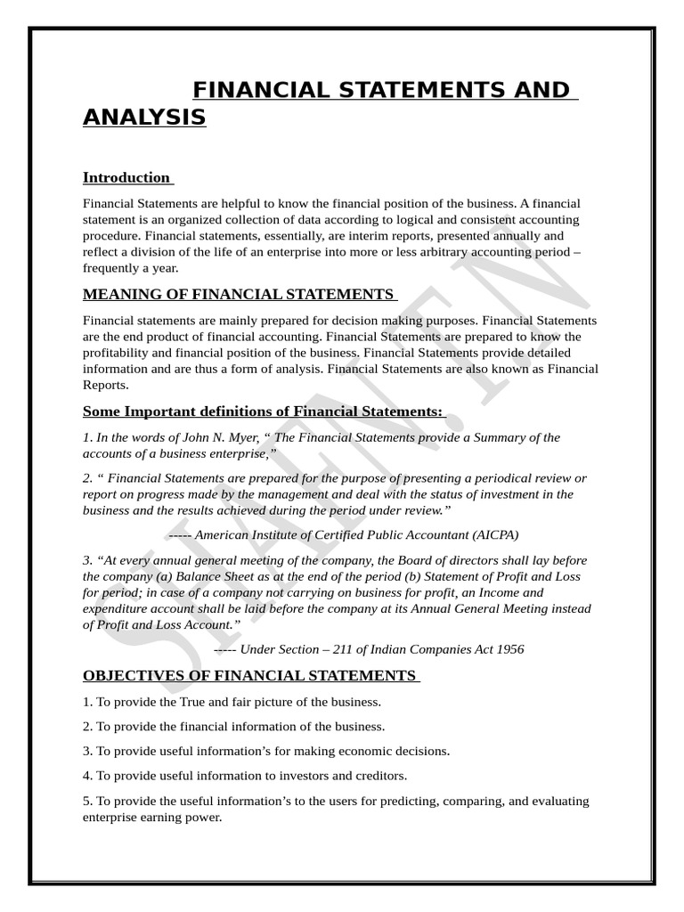 FINANCIAL STATEMENTS AND ANALYSIS | PDF | Debits And Credits | Balance ...
