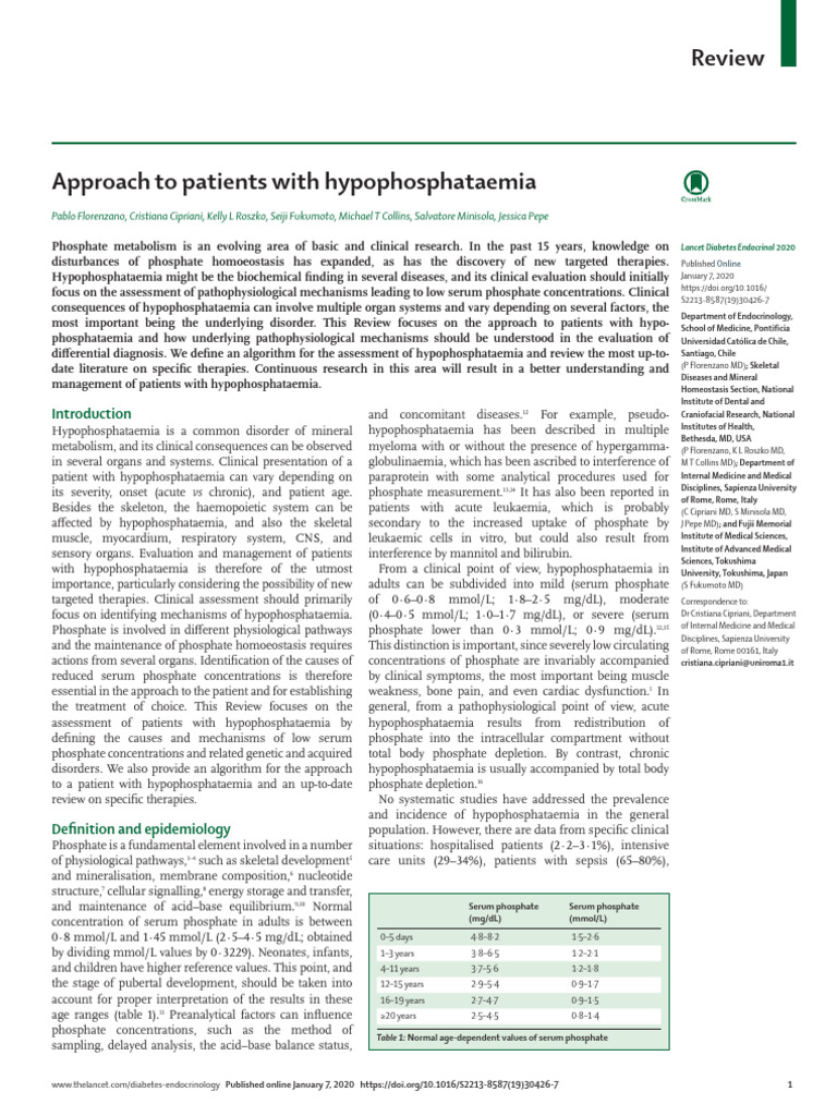 Understanding Hypophosphataemia Management | PDF | Vitamin D | Kidney