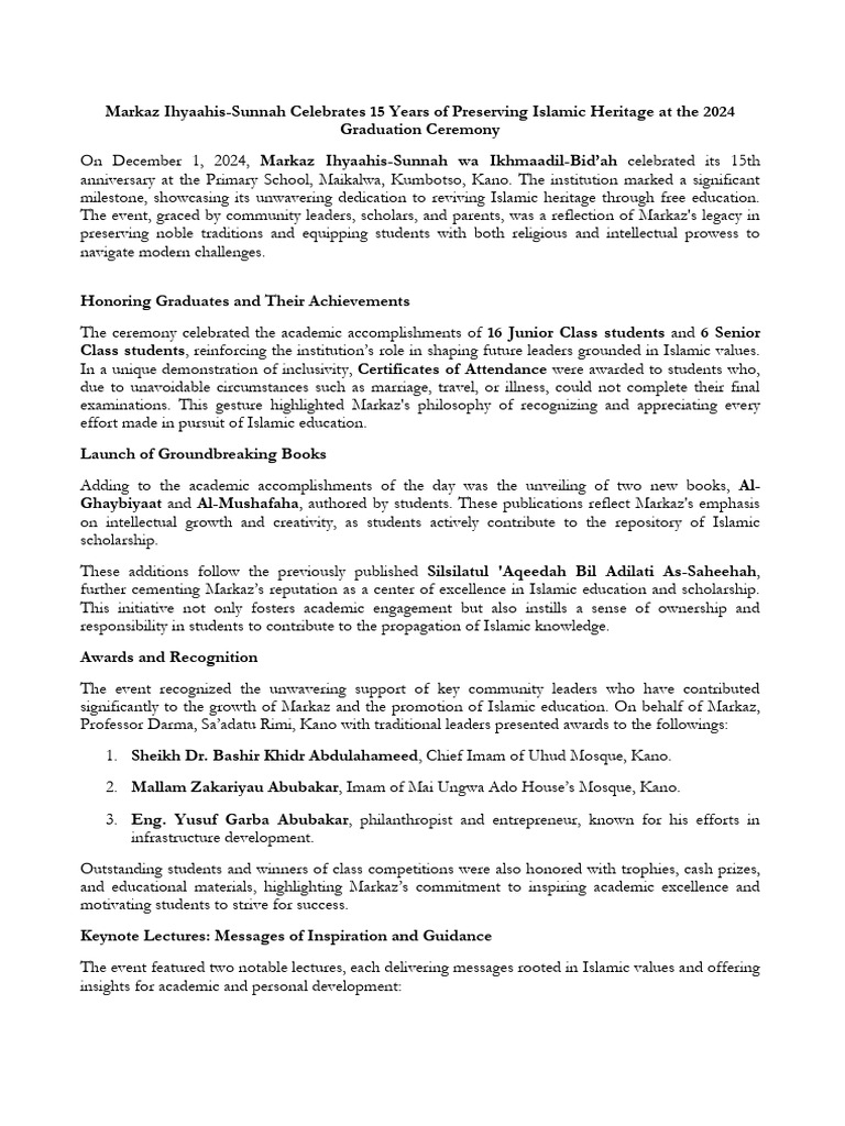 Markaz Ihyaahis-Sunnah's 15-Year Celebration | PDF | Abrahamic Religions