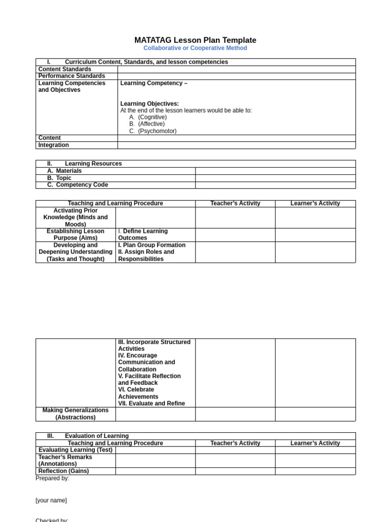 MATATAG Lesson Plan Template Collaborative or Cooperative Method | PDF