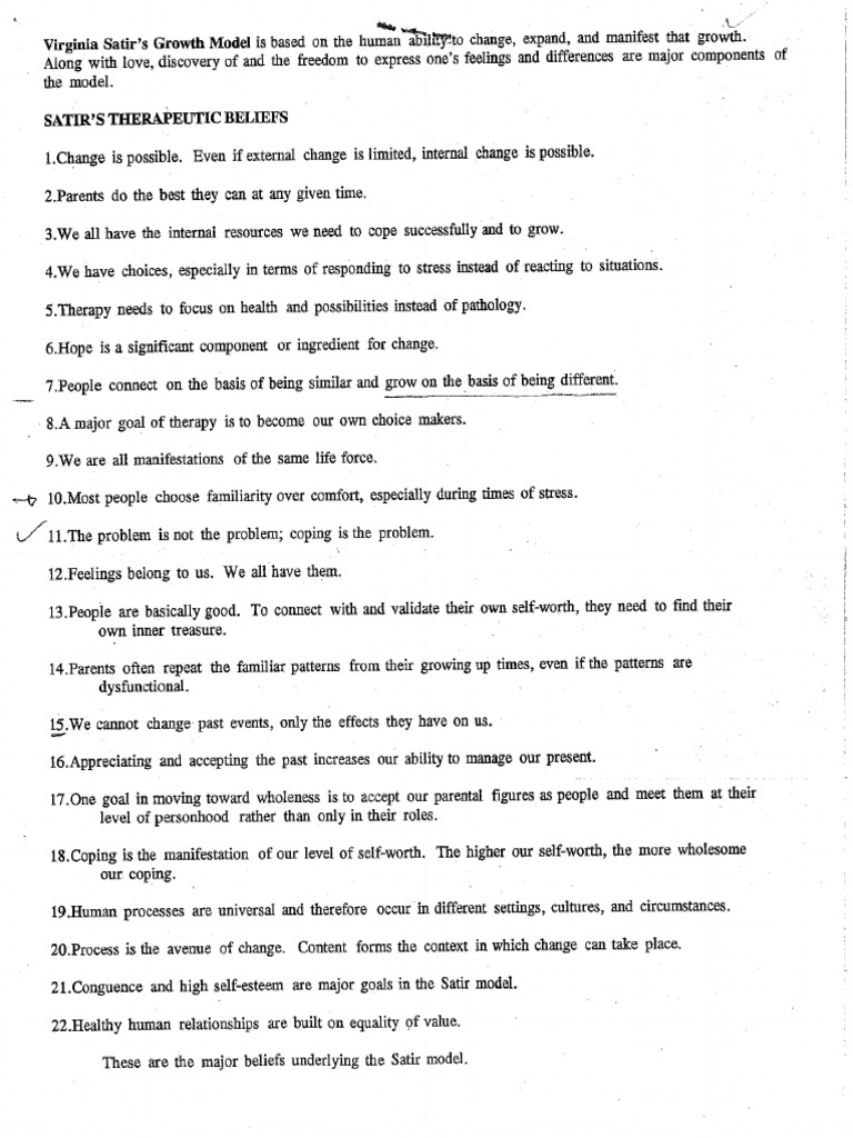 Satir's Therapeutic Beliefs | PDF