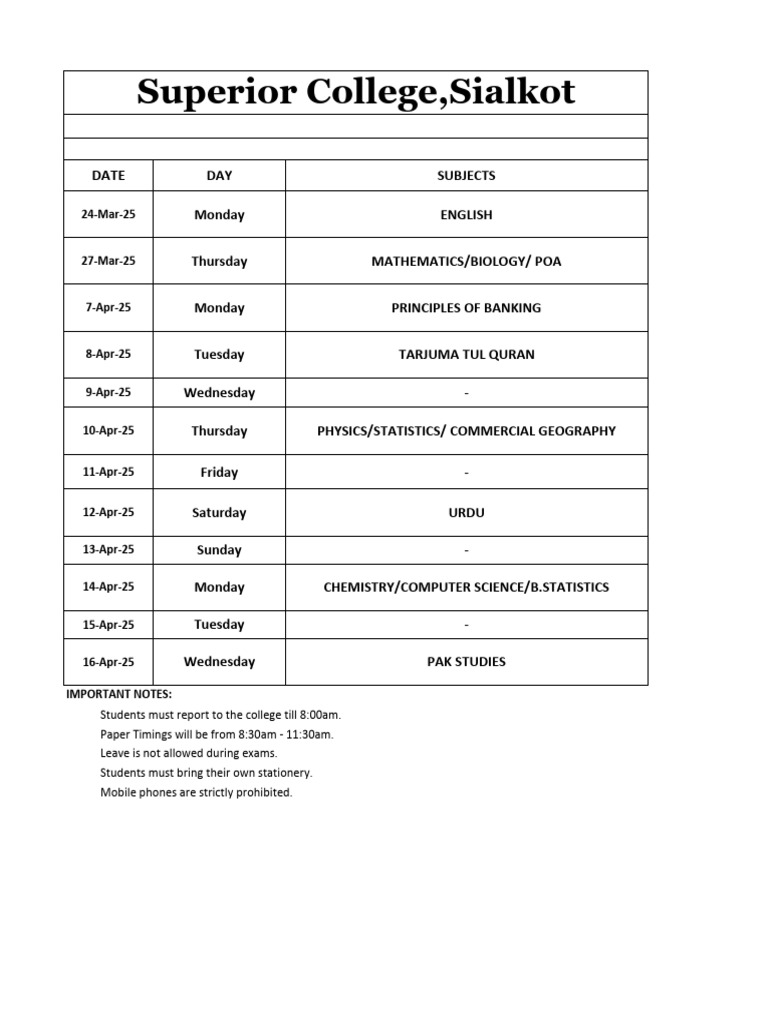 Revised Date Sheet Part 2 (Preboards) 2025 | PDF