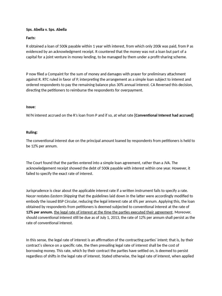 Sps. Abella v. Sps. Abella | PDF | Interest | Loans