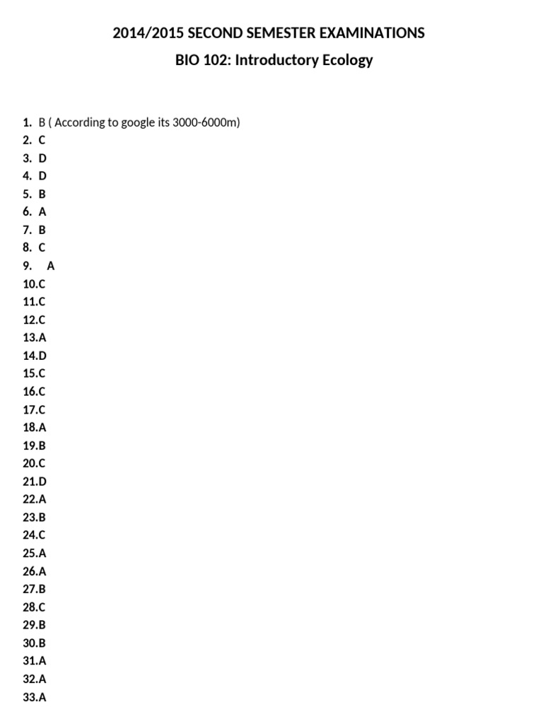 BIO 102 Past Questions Ans by EXQUISITE BELLAS-1 | PDF | Biology | Environmental Science