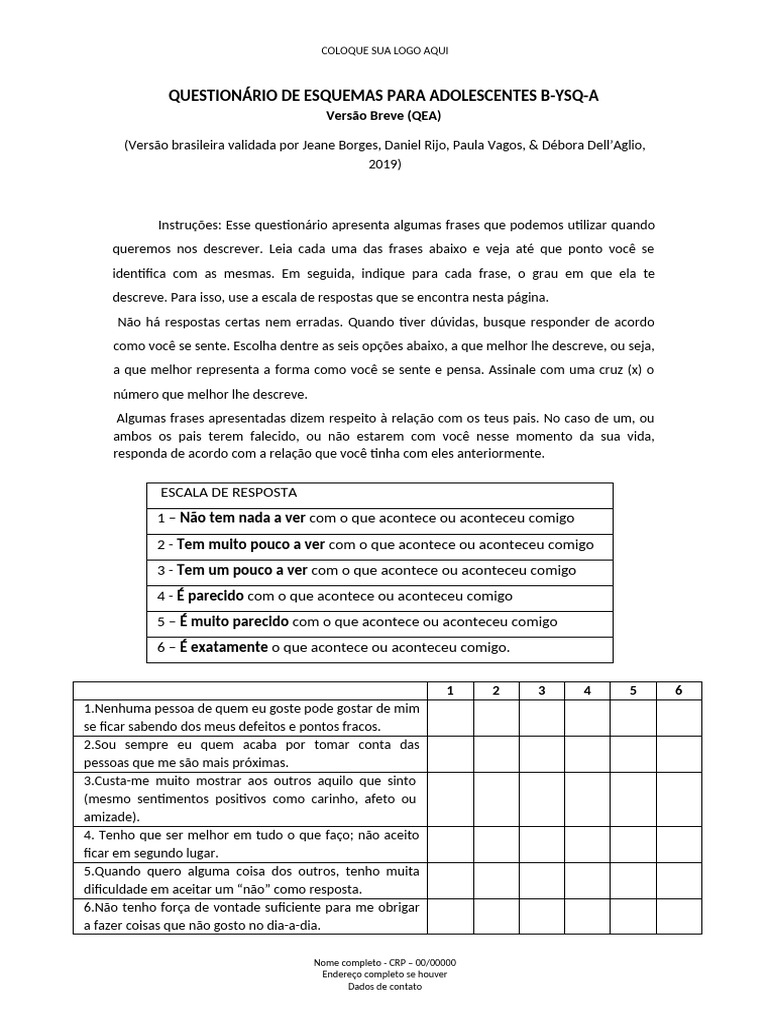 Questionário de Esquemas para Adolescentes-B-Ysq-A | PDF | Amor