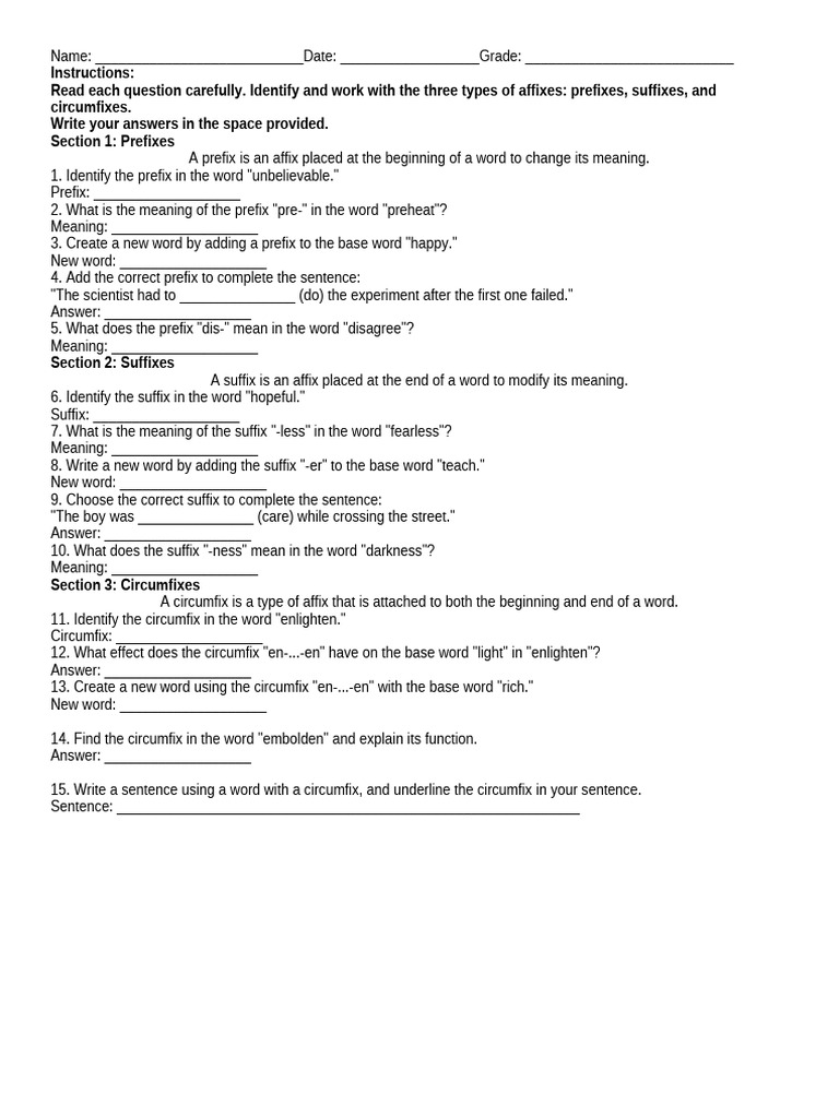 AFFIX WORKSHEET | PDF