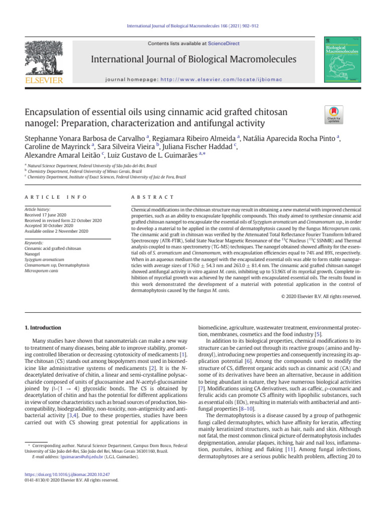 Encapsulation of Essential Oils Using Cinnamic Acid Grafted Chitosan ...