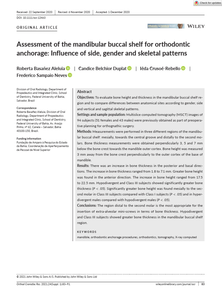 Assessment of The Mandibular Buccal Shelf For Orthodontic Anchorage ...