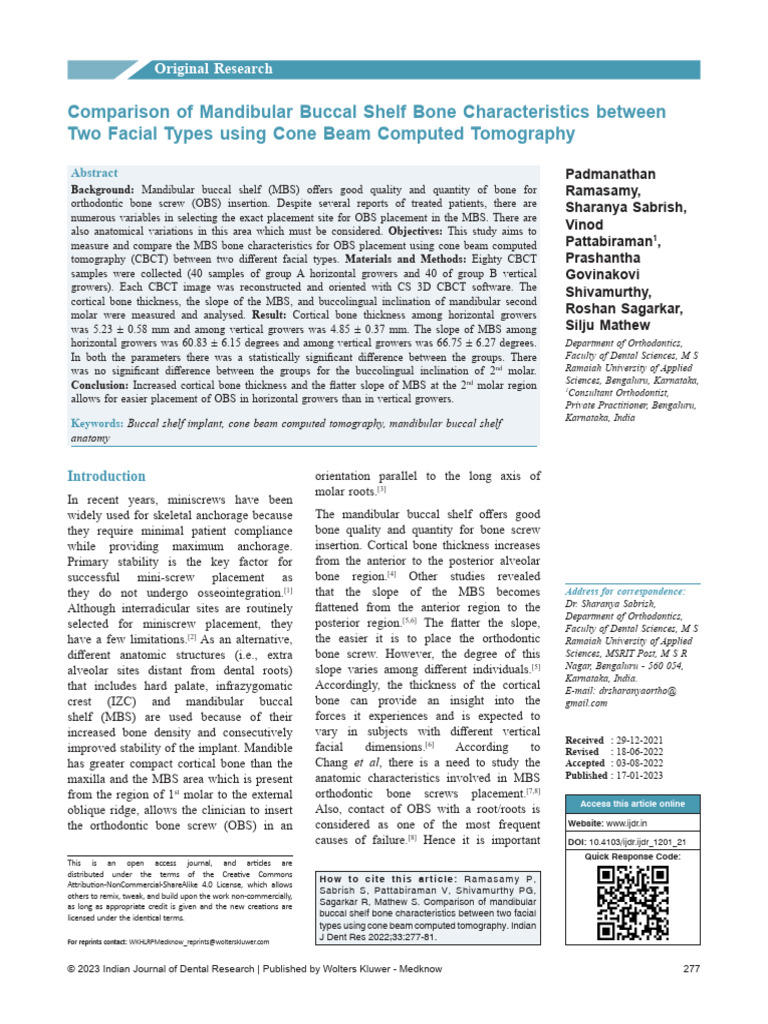 Buccal Shelf Bone Analysis for OBS Placement | PDF | Orthodontics