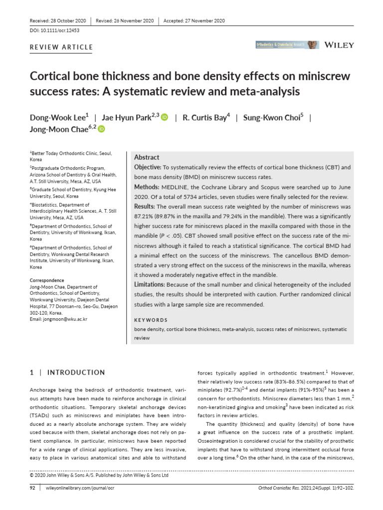 Cortical Bone Thickness and Bone Density Effects On Miniscrewsuccess ...