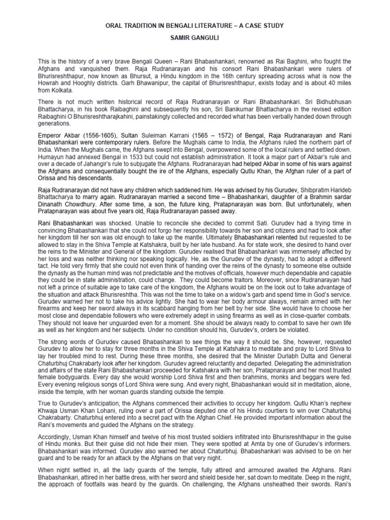 Oral Tradition in Bengali Literature - A Case Study | PDF | Bengal