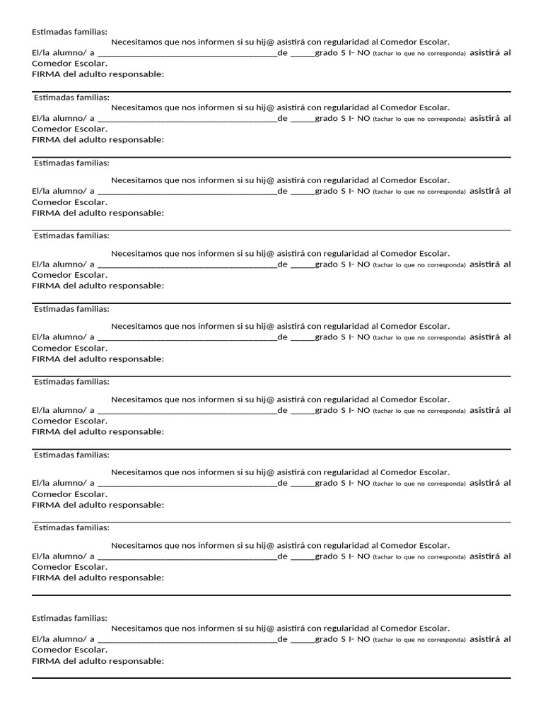 Planilla Comedor | PDF