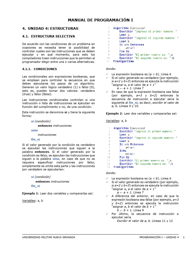Estructuras Condicionales en Programación | PDF | Programación de ...
