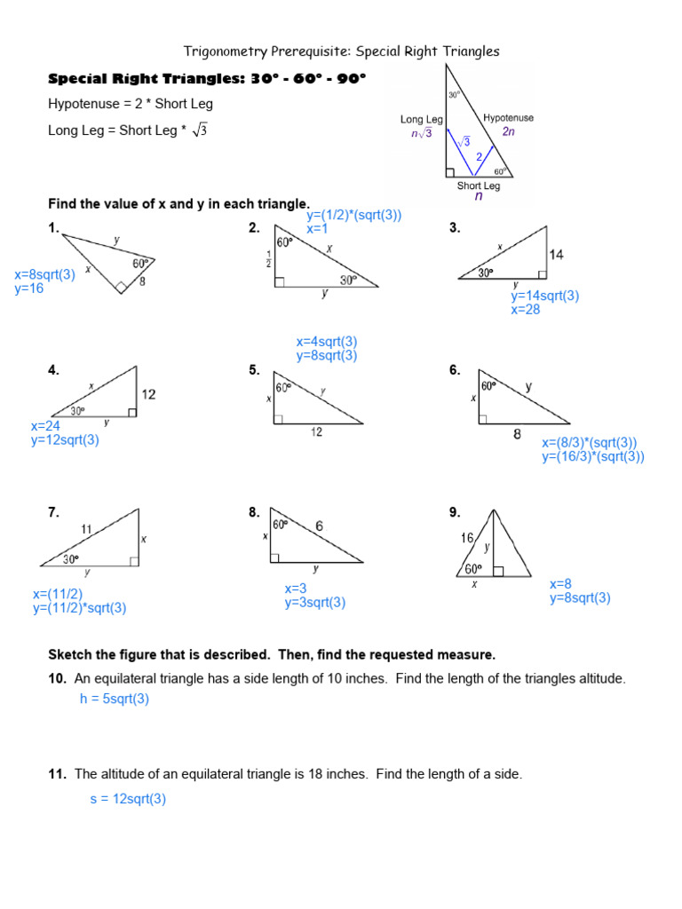 Special Right Triangles Work Sheet Angel | PDF | Euclidean Geometry ...
